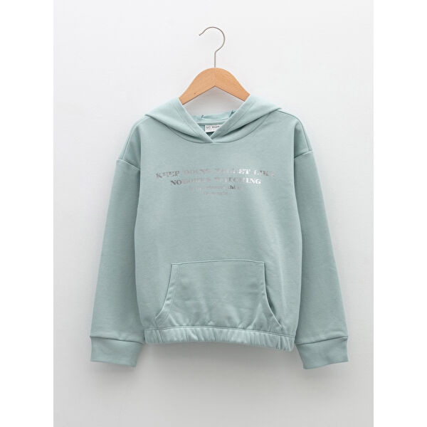 Kapüşonlu Yazı Baskılı Uzun Kollu Kız Çocuk Sweatshirt Kapüşonlu Yazı Baskılı Uzun Kollu Kız Çocuk Sweatshirt