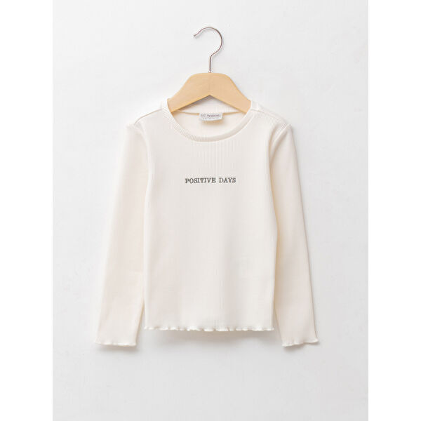 Bisiklet Yaka Nakış Detaylı Uzun Kollu Kız Çocuk Tişört