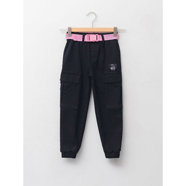 Beli Lastikli Basic Gabardin Kız Çocuk Kargo Pantolon ve Kemer