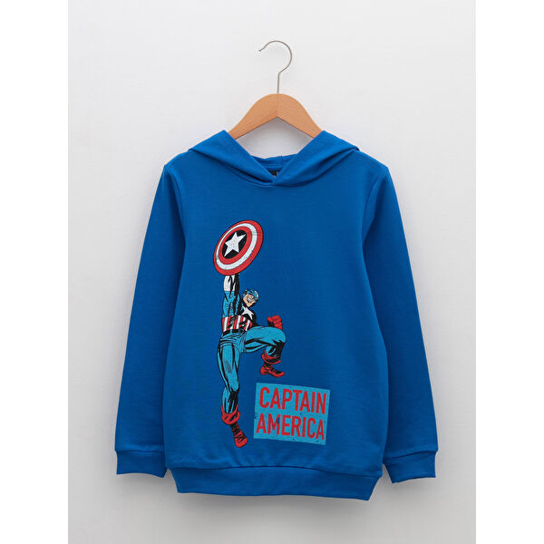 Kapüşonlu Kaptan Amerika Baskılı Uzun Kollu Erkek Çocuk Sweatshirt Kapüşonlu Kaptan Amerika Baskılı Uzun Kollu Erkek Çocuk Sweatshirt