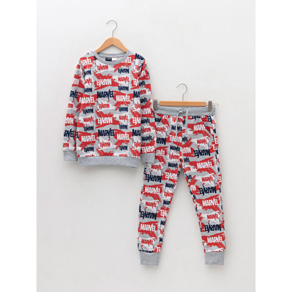 Bisiklet Yaka Marvel Baskılı Erkek Çocuk Sweatshirt ve Eşofman Altı