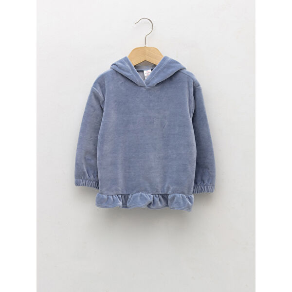 Kapüşonlu Uzun Kollu Basic Kadife Kız Bebek Sweatshirt