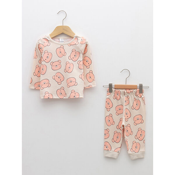 Bisiklet Yaka Uzun Kollu Baskılı Pamuklu Kız Bebek Pijama Takımı Bisiklet Yaka Uzun Kollu Baskılı Pamuklu Kız Bebek Pijama Takımı