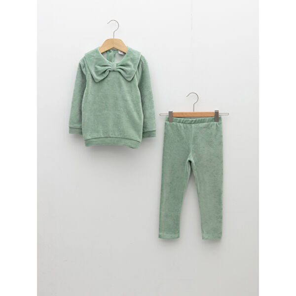 Bebe Yaka Uzun Kollu Basic Kadife Kız Bebek Sweatshirt ve Tayt 2'li Takım Bebe Yaka Uzun Kollu Basic Kadife Kız Bebek Sweatshirt ve Tayt 2'li Takım