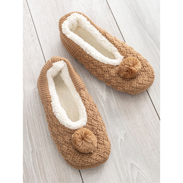 Kendinden Desenli Ponponlu Triko Ev Patiği