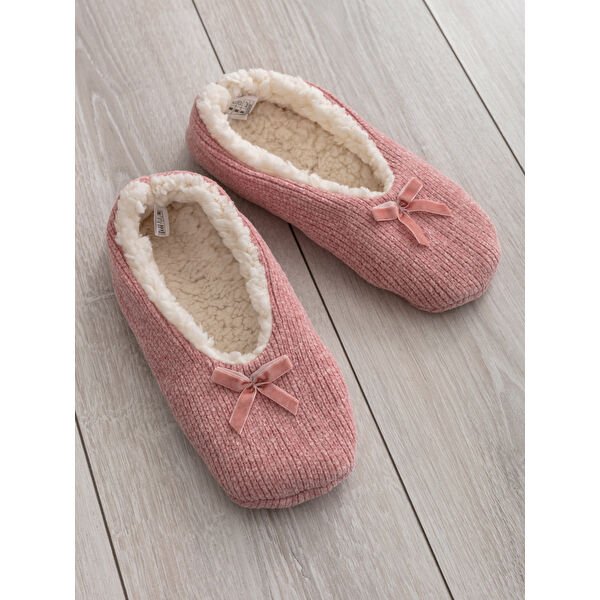 Kadife Fiyonk Detaylı Önü Kapalı Kadın Ev Patiği