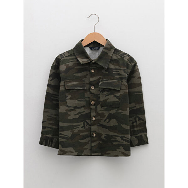 Kamuflaj Desenli Uzun Kollu Gabardin Erkek Çocuk Gömlek