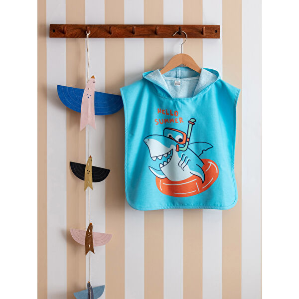 Kapüşonlu Baskılı Erkek Bebek Panço Havlu Kapüşonlu Baskılı Erkek Bebek Panço Havlu