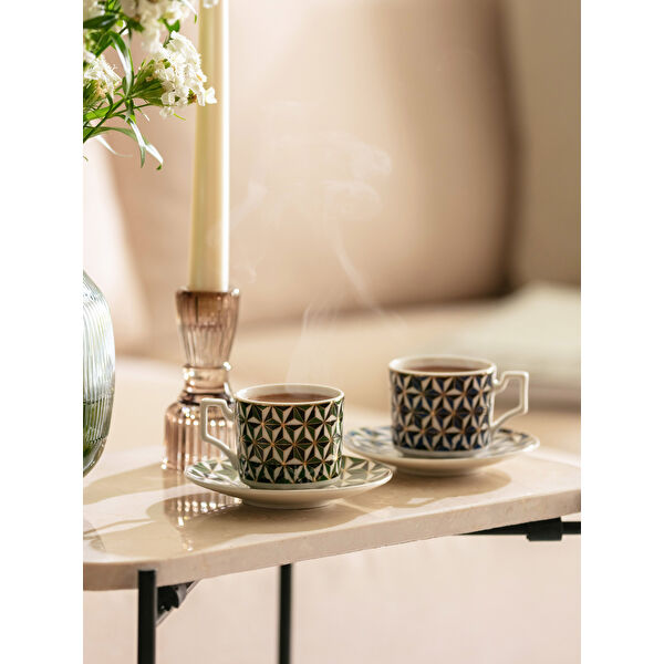 Baskılı Porselen Kahve Fincan Takımı 2'li