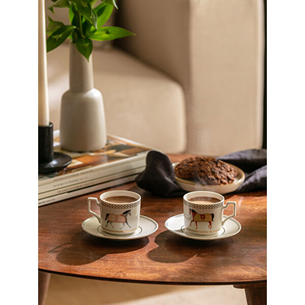 Baskılı Porselen Kahve Fincan Takımı 2'li