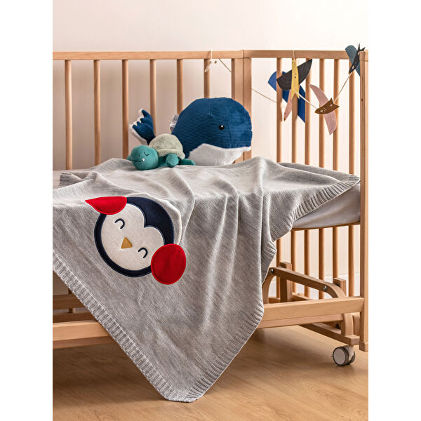 Penguen Nakışlı Bebek Battaniyesi 80x100 Cm Penguen Nakışlı Bebek Battaniyesi 80x100 Cm