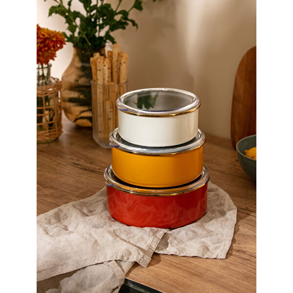 Renkli  Kapaklı Saklama Kabı 3'lü Renkli  Kapaklı Saklama Kabı 3'lü