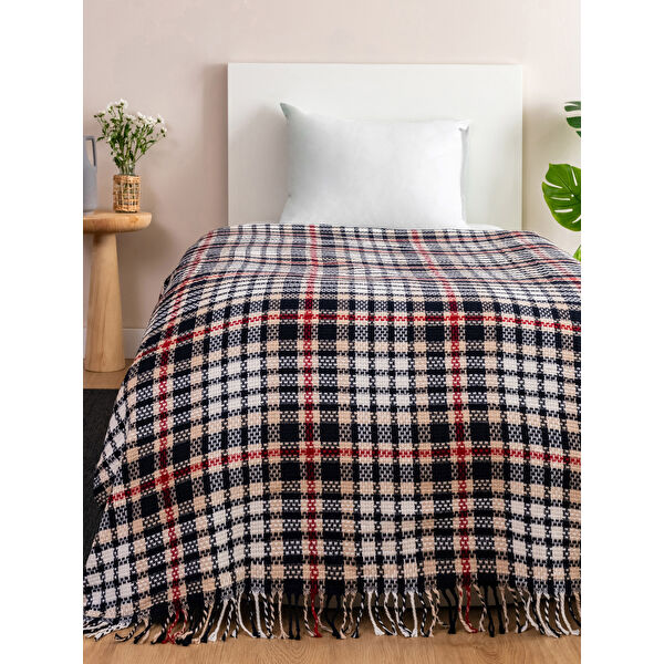 Ekose Desenli Saçaklı Tek Kişilik Battaniye 130x170 Cm