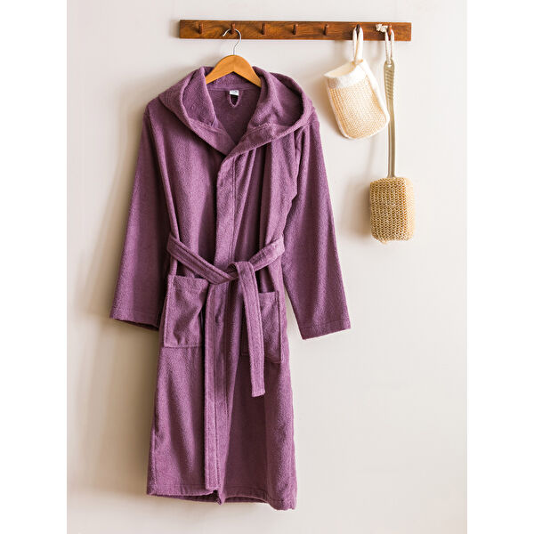 Düz Kapüşonlu Kadın Bornoz