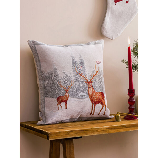 Yılbaşı Temalı Desenli Kırlent Kılıfı 45x45 Cm