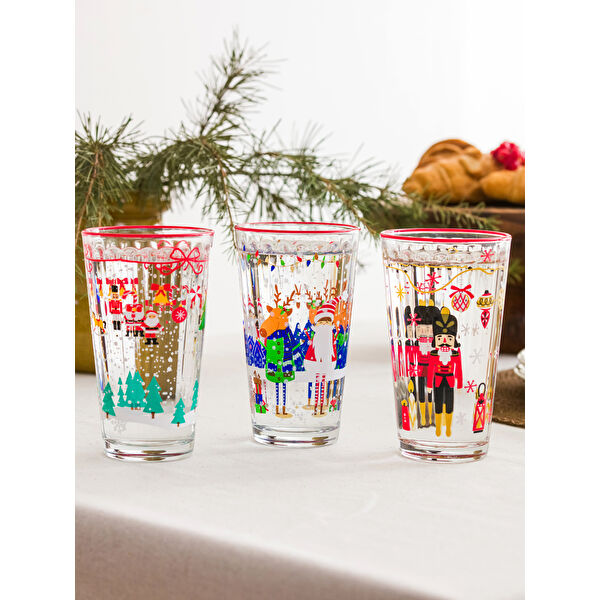 Yılbaşı Temalı Cam Bardak 3'lü 365 Ml
