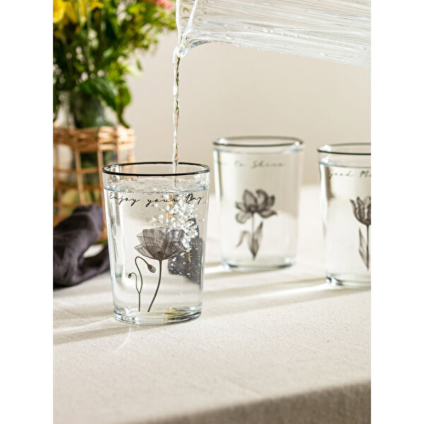 Çiçek Baskılı Cam Bardak 3'lü 510 Ml