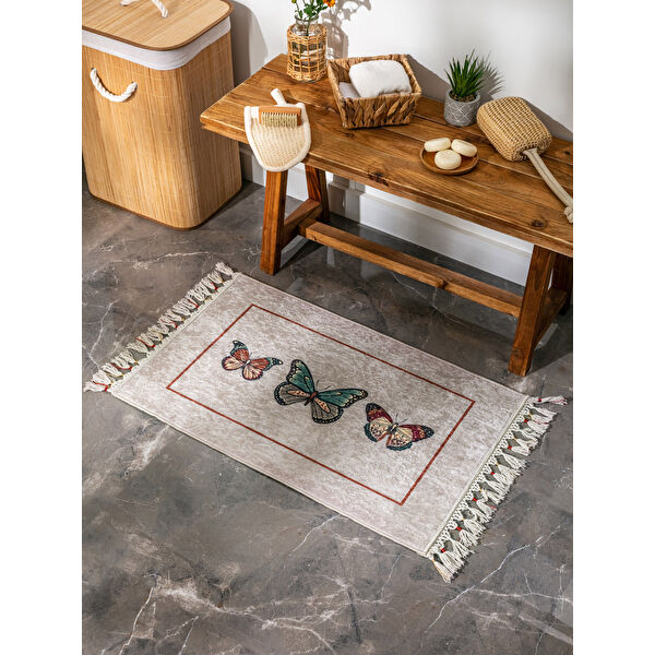 Kelebek Desenli Püskül Detaylı Banyo Paspası 50x80 Cm Kelebek Desenli Püskül Detaylı Banyo Paspası 50x80 Cm