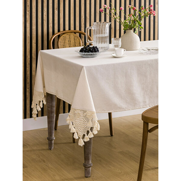 Püsküllü Dantel Detaylı Masa Örtüsü 150x200 Cm