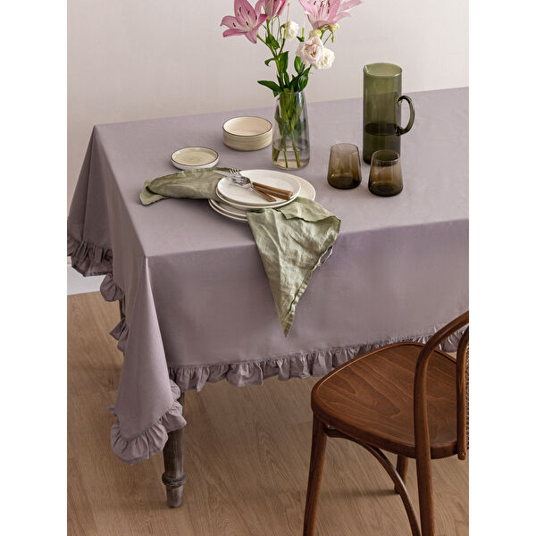 Fırfır Detaylı Pamuklu Masa Örtüsü 150x200 Cm