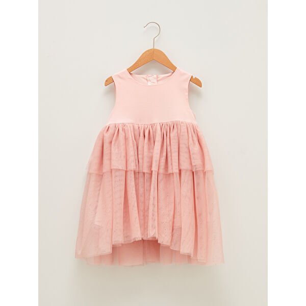 Bisiklet Yaka Basic Tül Etekli Kız Bebek Elbise