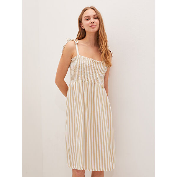 LCW DREAM Kare Yaka Askılı Çizgili Viskon Kadın Gecelik