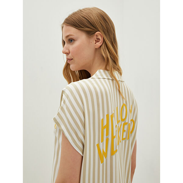 LCW DREAM Gömlek Yaka Baskılı Düğme Kapamalı Viskon Kadın Gecelik