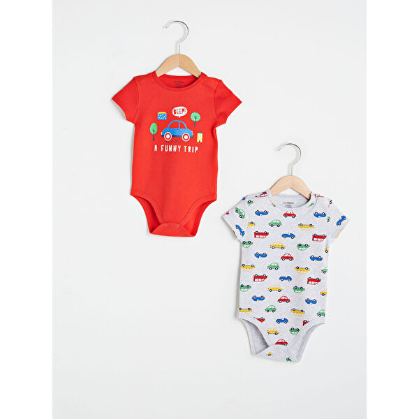 Bisiklet Yaka Kısa Kol Desenli Pamuklu Erkek Bebek Çıtçıtlı Body 2'li