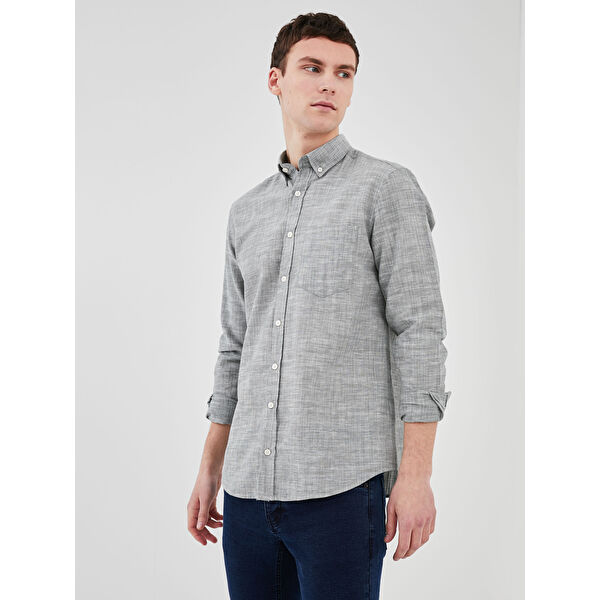 LCW BASIC Regular Fit Uzun Kollu Keten Karışımlı Erkek Gömlek LCW BASIC Regular Fit Uzun Kollu Keten Karışımlı Erkek Gömlek
