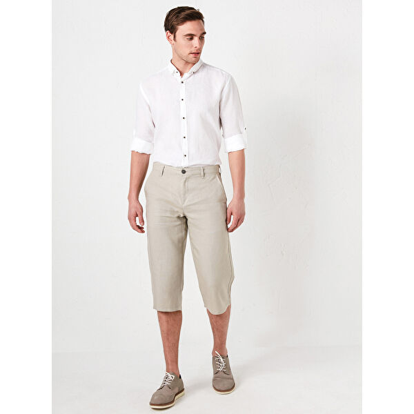 Standart Kalıp Bermuda Keten Erkek Şort Standart Kalıp Bermuda Keten Erkek Şort