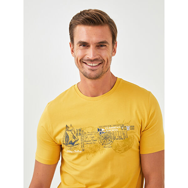 Bisiklet Yaka Kısa Kollu Baskılı Penye Erkek Tişört