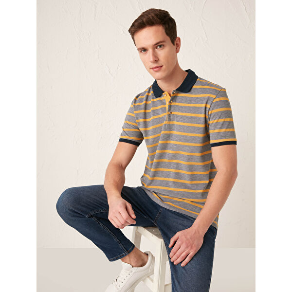 LCW CLASSIC Çizgili Polo Yaka Kısa Kollu Pamuklu Tişört