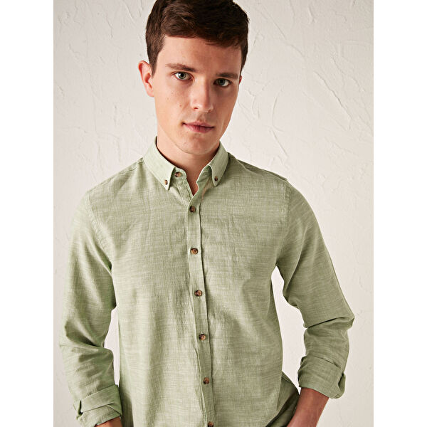 LCW BASIC Slim Fit Uzun Kollu Keten Gömlek