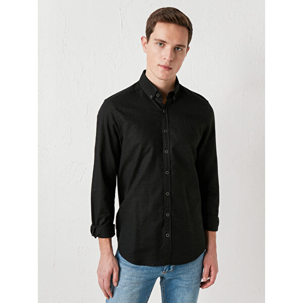 Slim Fit Uzun Kollu Keten Gömlek