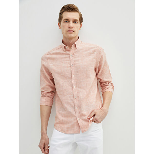 LCW BASIC Slim Fit Uzun Kollu Keten Gömlek