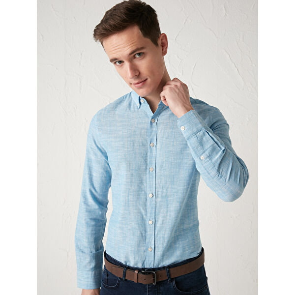 Slim Fit Uzun Kollu Keten Gömlek