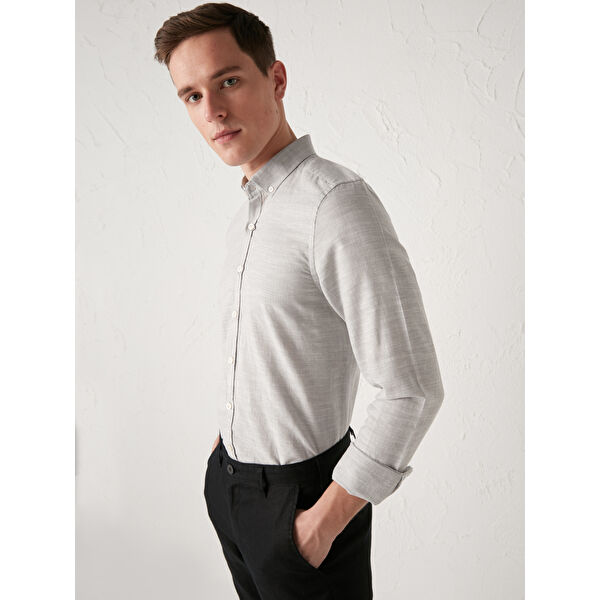 LCW BASIC Slim Fit Uzun Kollu Keten Gömlek