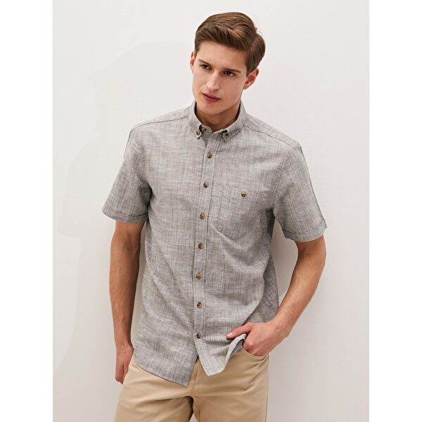 LCW BASIC Regular Fit Kısa Kollu Keten Gömlek LCW BASIC Regular Fit Kısa Kollu Keten Gömlek