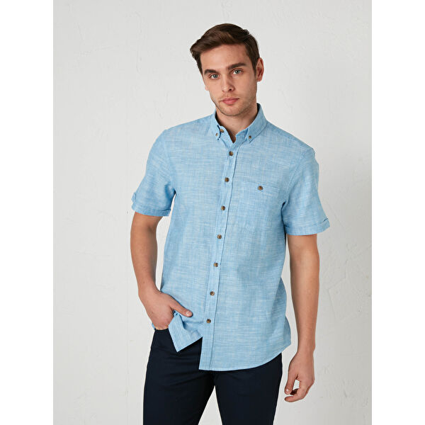 LCW BASIC Regular Fit Kısa Kollu Keten Gömlek LCW BASIC Regular Fit Kısa Kollu Keten Gömlek