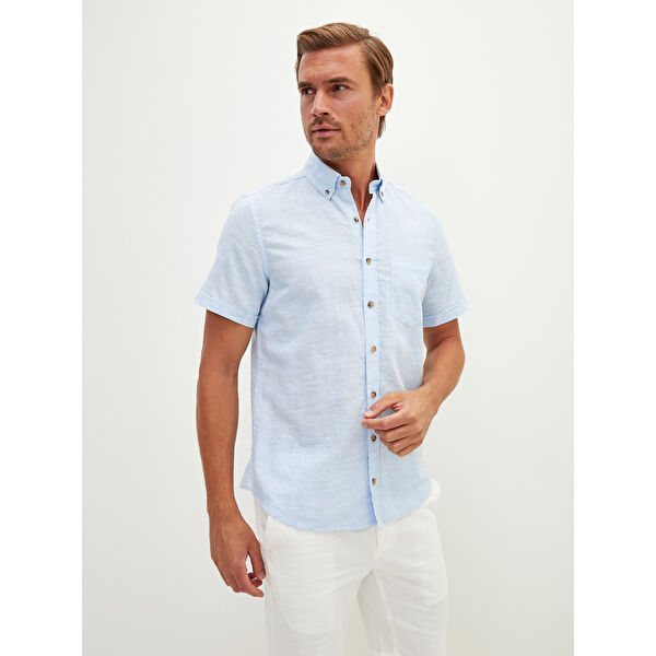 LCW BASIC Regular Fit Kısa Kollu Keten Gömlek LCW BASIC Regular Fit Kısa Kollu Keten Gömlek
