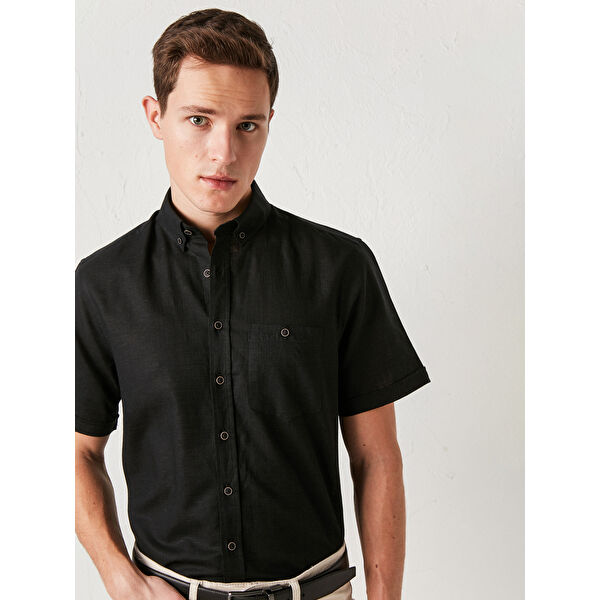 LCW BASIC Regular Fit Kısa Kollu Keten Gömlek LCW BASIC Regular Fit Kısa Kollu Keten Gömlek