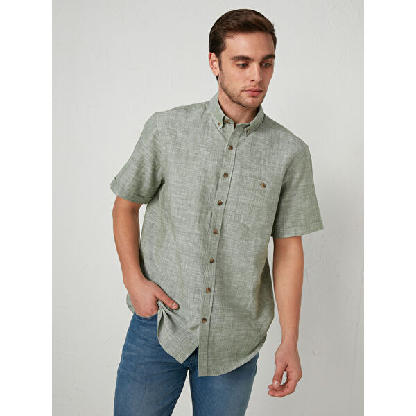 LCW BASIC Regular Fit Kısa Kollu Keten Gömlek LCW BASIC Regular Fit Kısa Kollu Keten Gömlek