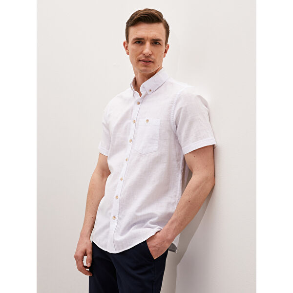 LCW BASIC Regular Fit Kısa Kollu Keten Gömlek LCW BASIC Regular Fit Kısa Kollu Keten Gömlek
