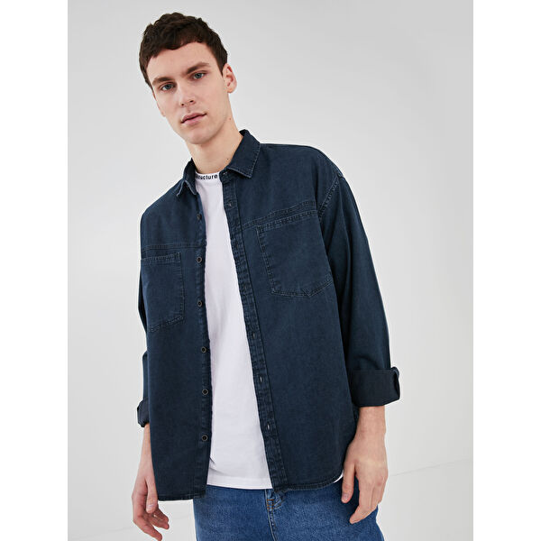 Oversize Uzun Kollu Erkek Jean Gömlek