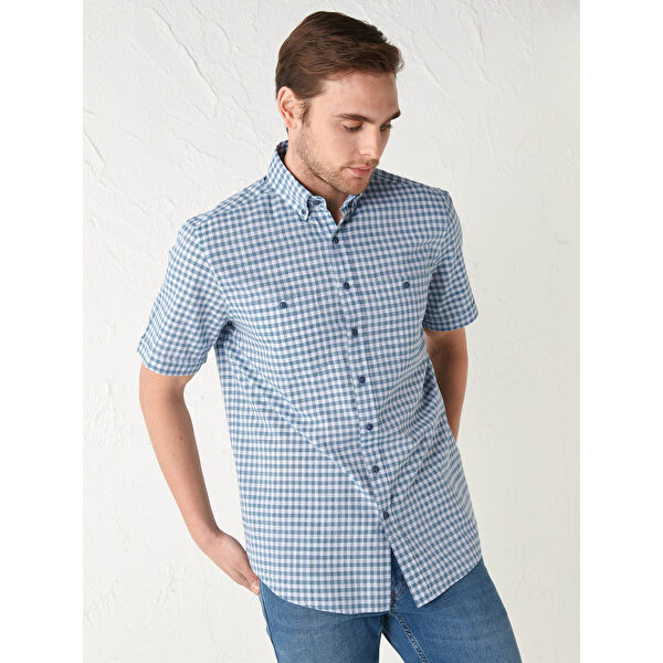 Regular Fit Kısa Kollu Ekose Poplin Erkek Gömlek Regular Fit Kısa Kollu Ekose Poplin Erkek Gömlek