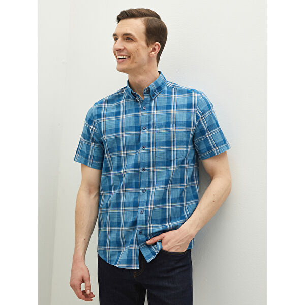 LCW CLASSIC Regular Fit Kısa Kollu Ekose Poplin Erkek Gömlek