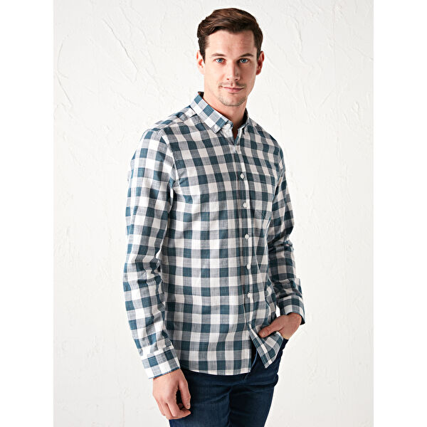 Slim Fit Uzun Kollu Ekose Poplin Erkek Gömlek Slim Fit Uzun Kollu Ekose Poplin Erkek Gömlek