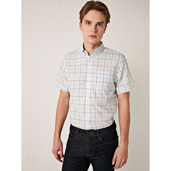 LCW CLASSIC Regular Fit Kısa Kollu Ekose Poplin Erkek Gömlek
