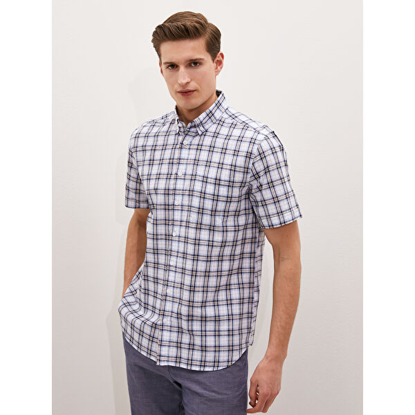 LCW CLASSIC Regular Fit Kısa Kollu Ekose Poplin Erkek Gömlek