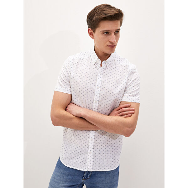 LCW CLASSIC Slim Fit Kısa Kollu Poplin Erkek Gömlek